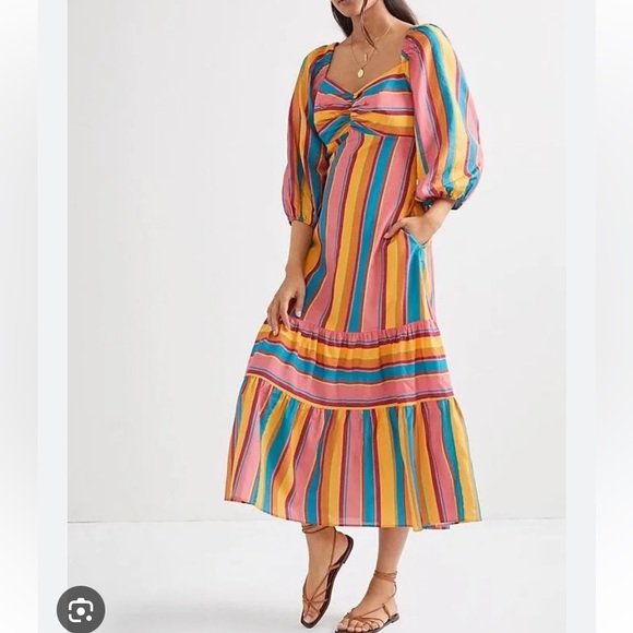 FARM Rio | Dresses | Farm Rio Rainbow Striped Midi Dress Nwt | Poshmark